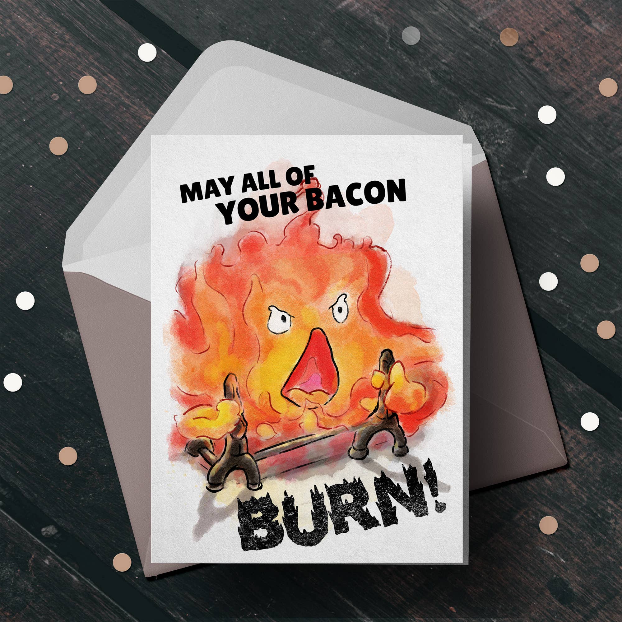 RePop Gifts | "Bacon BURN" Angry Fire Elemental Card for Anime Nerd